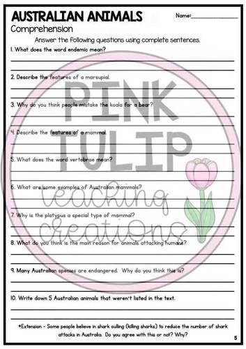 Australian Geography Comprehension Pack by Pink Tulip Teaching Creations