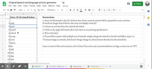 Speech-Language Game Maker | Instantly generate 6 games from any word list!