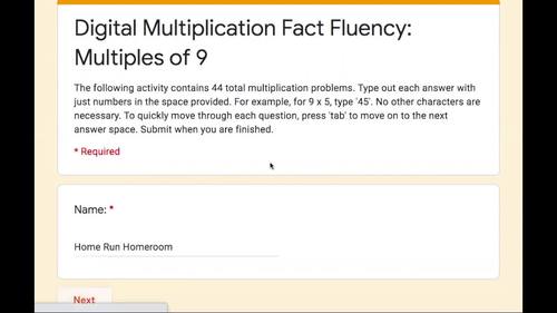 Digital Multiplication Fact Fluency: Multiples of 9 Google Classroom™