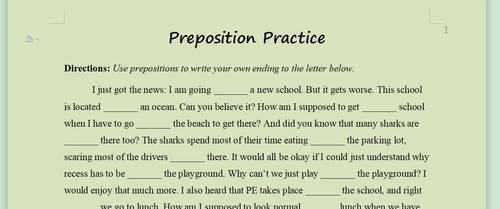 Using Prepositions in Writing Worksheet - Fun fill-in Story! | TPT
