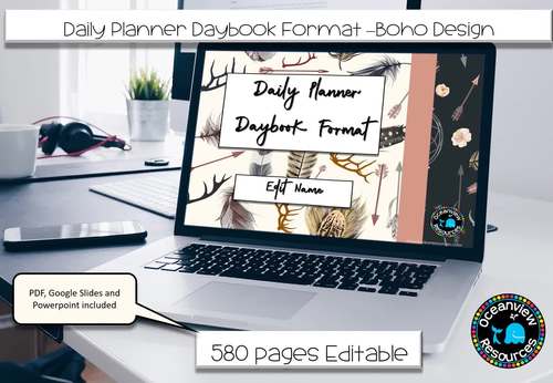 Daybook Planner for Teachers- BOHO PDF I GOOGLE SLIDES I PPT | TPT