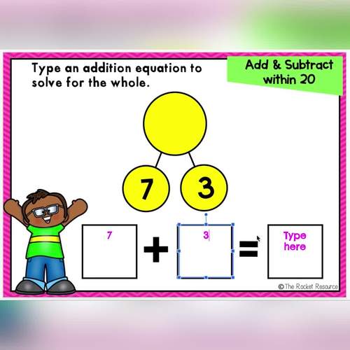 Addition and Subtraction within 20 Digital Task Cards for Google Slides