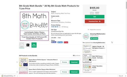 8th Grade Math Bundle ~ All My 8th Grade Math Products at 1 Low Price