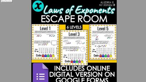 ESCAPE ROOM ACTIVITY - Laws of Exponents - DISTANCE LEARNING | TPT