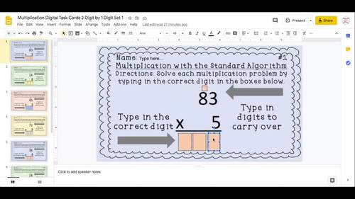 Multiplication Digital Task Cards Google Classroom™ 2 Digit by 1 Digit