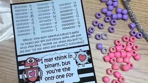 Valentines Day Cards - Binary Bracelets by Learning Out Loud | TPT