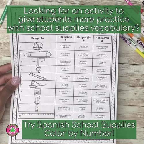 Spanish School Supplies Activity | Color by Number | Colorea por número