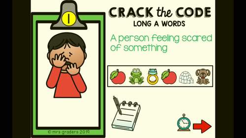 LONG VOWEL -AID CRACK THE CODE POWERPOINT, TASK CARDS and RECORDING SHEET