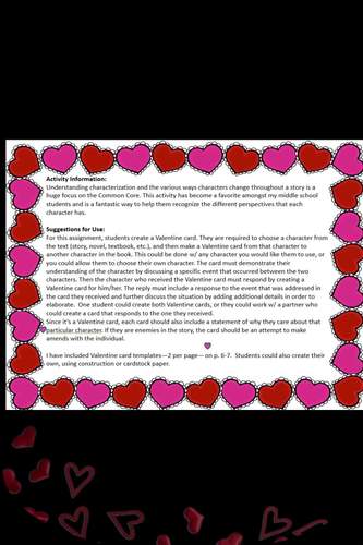 Character Valentine Cards | Activities to Use with ANY Text | Distance ...
