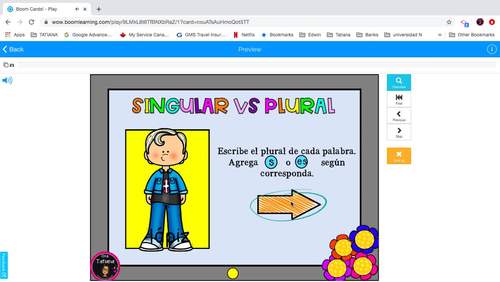 Sustantivos: Singular y Plural in Spanish | Boom Cards | Tarjetas ...