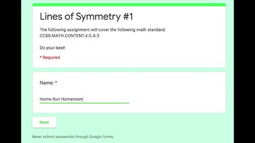 Lines of Symmetry Google Classroom™ Digital Quiz Set by Home Run Homeroom
