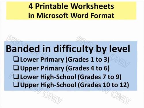 Bundle of 4 Fun English Puzzles Worksheets to Cover all grades (from 1 ...
