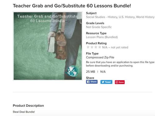 Teacher Grab and Go/Substitute 60 Lessons Bundle! by Social Studies Studio