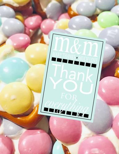 M&M "Many Thanks Much Love" Thank you Card or Tag by MinerDetails