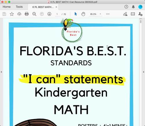 Florida's B.E.S.T. MATH KINDER - "I Can" Resources by floridasbest
