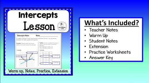 X and Y Intercepts of Functions Graphs Tables Lesson and Practice ...