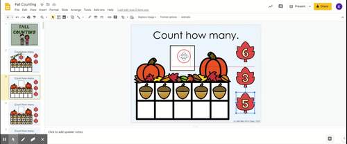 Fall Themed Counting & Number Fluency with Google Slides™ & Boom Cards