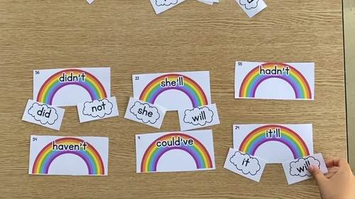 Contractions Puzzle Cards {Rainbow and Clouds} by More Than a Worksheet