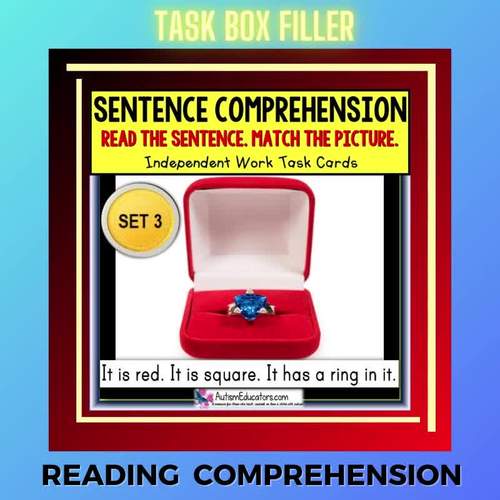 SENTENCE COMPREHENSION Reading Task Cards for Autism "Task Box Filler ...