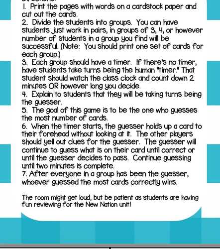 Heads Up! Virginia and the New Nation Unit Review Game | TPT