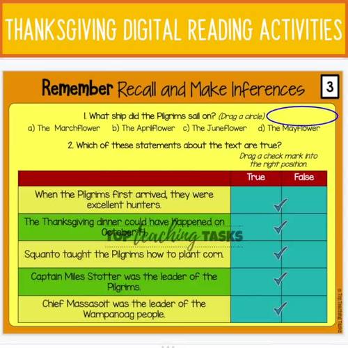 Thanksgiving Reading Comprehension | Digital Reading Passages and ...
