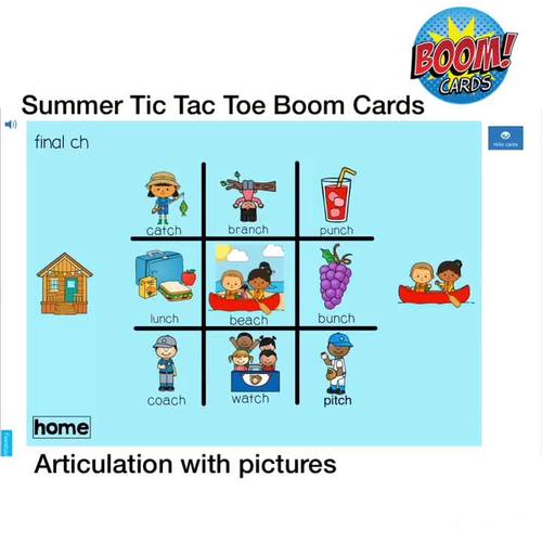 Summer Tic Tac Toe Boom Cards | Speech Therapy | Articulation | TpT