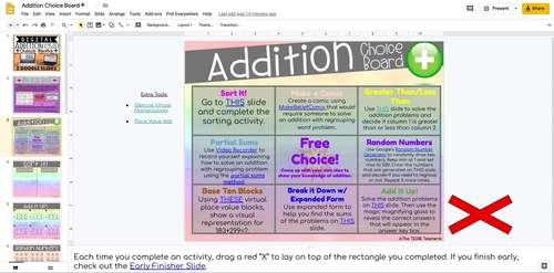 ADDITION DIGITAL CHOICE BOARD IN GOOGLE SLIDES™ by The Techie Teacher
