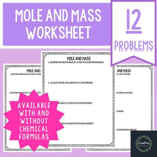 Mole and Mass Worksheet - Answer Key Included - Distance Learning