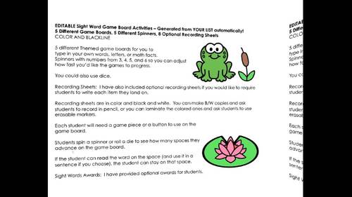 Spring Activities: Sight Words Games EDITABLE For Your Own Lists