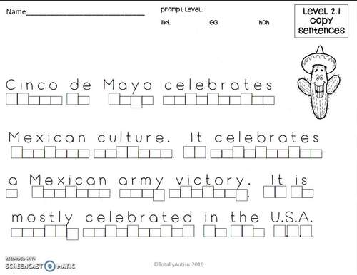 May Holiday Writing Activities for students with autism by Totally Autism