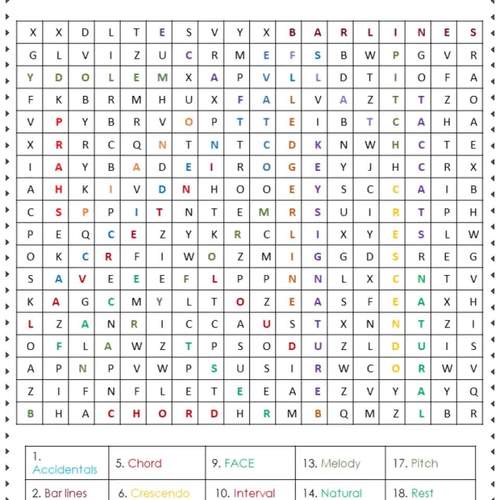 Music Word Search of Commonly used Terms: FIVE Puzzles | TPT