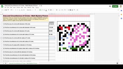 Area and Circumference of Circles: Math Mystery Picture | TPT