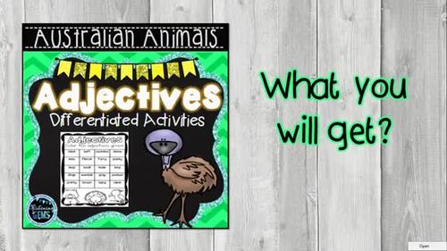 Australian Animals Adjectives Worksheets by Glistening Gems | TPT