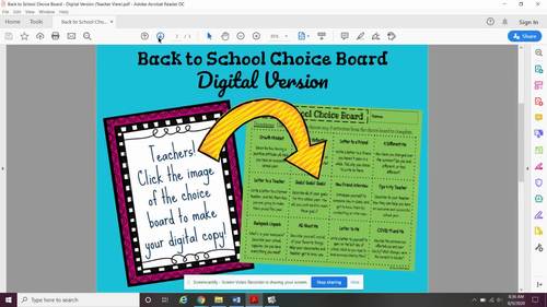 Back to School Choice Board - DIGITAL Version! by Teach in the Peach