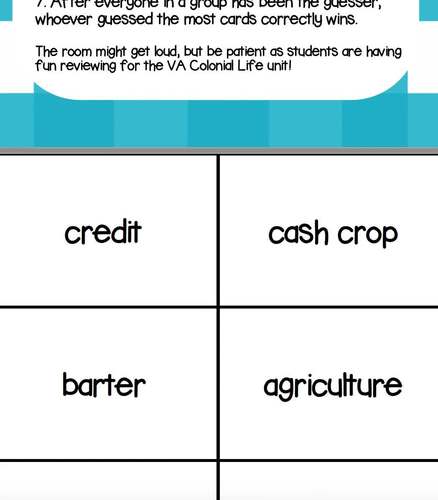 Heads Up! VA Colonial Life Unit Review Game by Highs and Lows of a Teacher