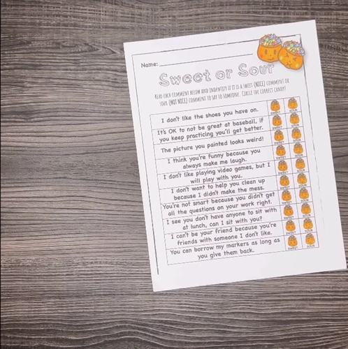 Halloween SEL Activity - Sweet or Sour Comments by The Counselor Code