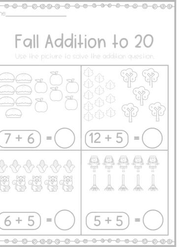 Addition With Picture To 20 Fall Theme Worksheets | Addition within 20