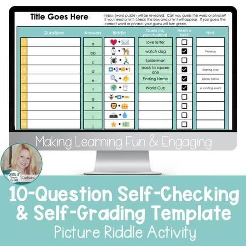 Editable Picture Riddle Template - Self-Checking 10 Question BUNDLE ...