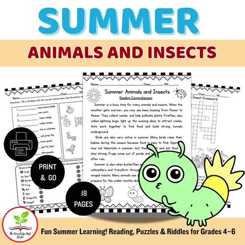 Summer Animals and Insects Activities Packet Summer Kids Activity For ...