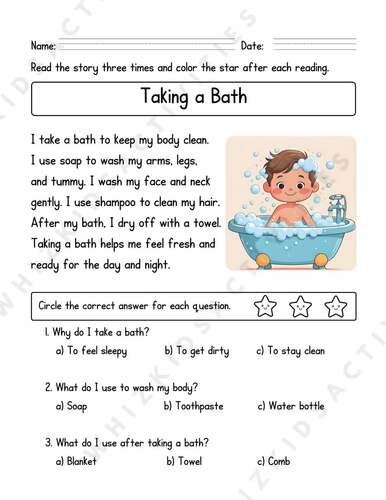 SEL Daily Routine Reading Comprehension Worksheets Passage & Questions ...