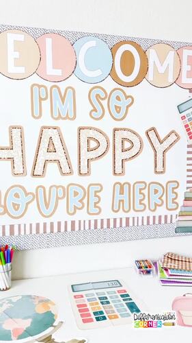 Im So Happy Youre Here Bulletin Board Neutral Boho Welcome Back To ...