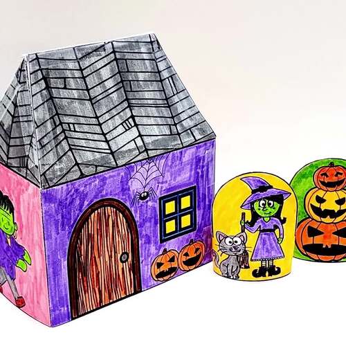 Halloween Craft 3D House Patterns - October STEM & STEAM Activity