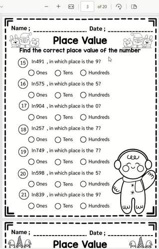 Christmas Place Value Worksheets – Ones, Tens & Hundreds by Fun Math Dog