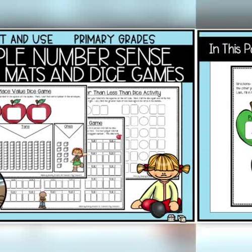 Number Sense Math Mat Activities and Dice Games with Apples by Beachy ...