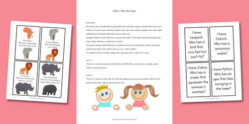 African Animals I Have Who Has Cards for Beginning Readers | TPT