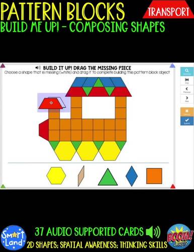 Pattern Blocks digital 2D shapes activities | Transport "Build Me Up"