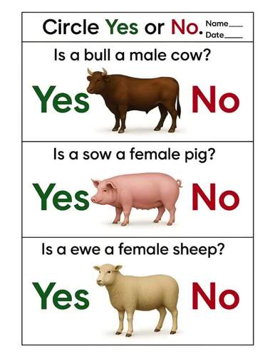 Farm Animals Yes No Questions Worksheets | Speech Therapy Activity ...
