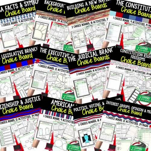 US Facts & Symbols ActivitiesChoice Board, Google & Print | TPT