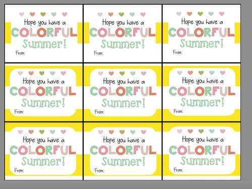 Colorful Summer End of Year Gift Tag for Multi-Color Ballpoint Pen ...