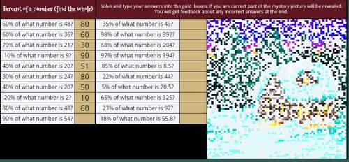Percent of a Number Christmas Math Pixel Art Activities | Find the Whole